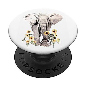 Realistic Elephant Beautiful Pretty Sunflowers White Yellow PopSockets Grip and Stand for Phones and Tablets