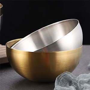 Stainless Steel Bowls, Large Capacity Golden Silver Salad Bowls Soup Rice Noodle Ramen Bowl, Metal Bowls for Fruit Cereal Snack Appetizer(20cm,gold)