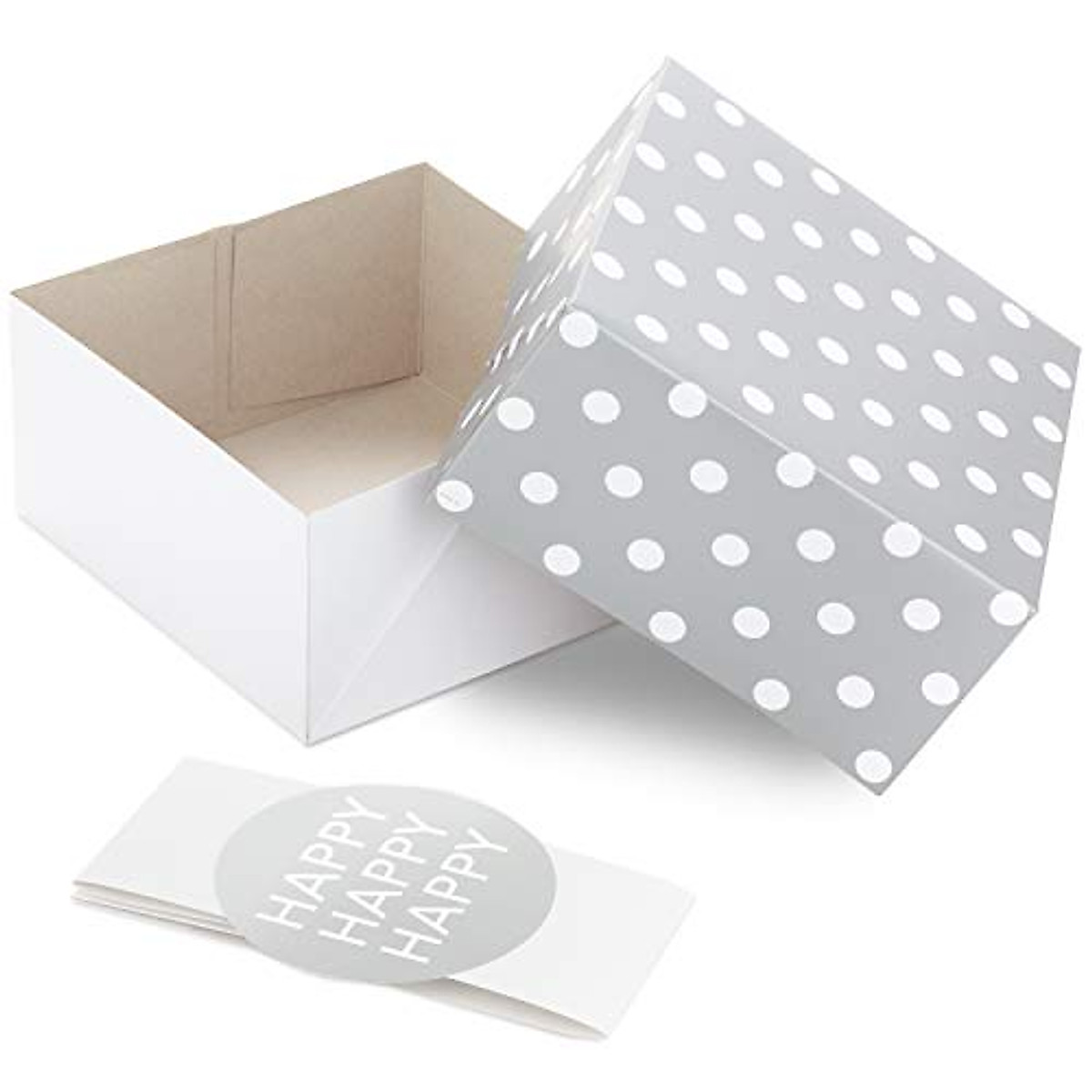 Hallmark 8" Medium Gift Box Set with Wrap Bands (Pack of 2: Silver and White, Happy) for Christmas, Hanukkah, Weddings, Valentine's Day, Birthdays