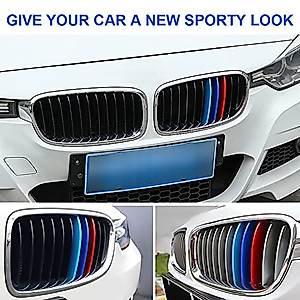 MACARLON M-Colored Stripe Grille Insert Trims Compatible with 2013-2018 BMW F30 3 Series 316i 318i 320i 328d 328i 335i 340i Kidney Grill with 11-Slat (Not Fit 8-Slat)