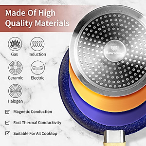 Innerwell Frying Pan Set with Lid, 8" & 10" Fry Pan Set with APEO & PFOA-Free Stone-Derived Interior, Nonstick Frying Pans,Nonstick Skillets Set, Induction Compatible, Star Blue