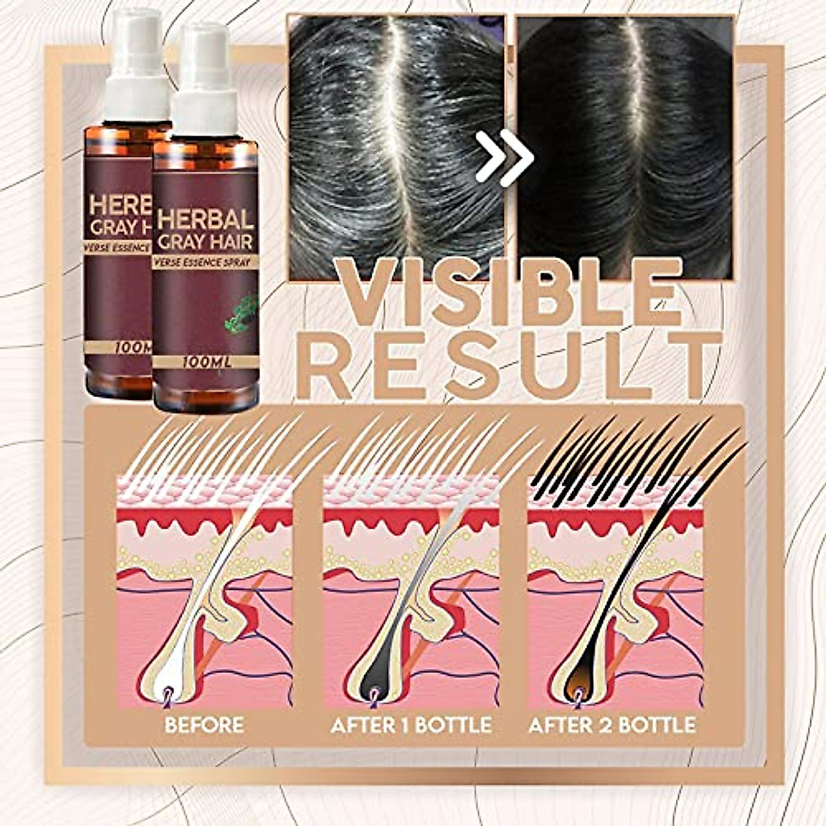 JDKD Herbal Gray Hair Reverse Essence Spray, Gray Off Hair Spray Restore Black Hair, Biotin Thickening Herbal Serum, Promote Hair Growth and Prevent Hair Loss (1PC)