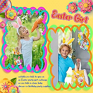 100 Pcs Easter Mini Gift Tote Bags for Kids Easter Small Baskets Bunny Non Woven Kraft Treat Goodie Eggs Bags with Handles for Easter Party Favors, Easter Egg Hunt