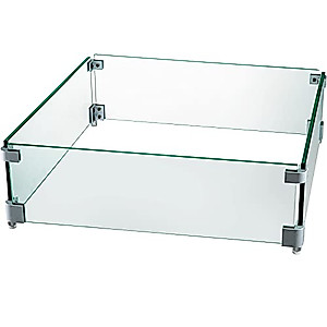 VBENLEM Fire Pit Wind Guard 21 x 21 x 6 Inch Glass Flame Guard, Rectangle 5/16 Inch Thickness Glass Wind Guard Fence with Non-Slip Feet Clear Tempered Glass, for Propane, Gas, Fire Pits Pan/Table
