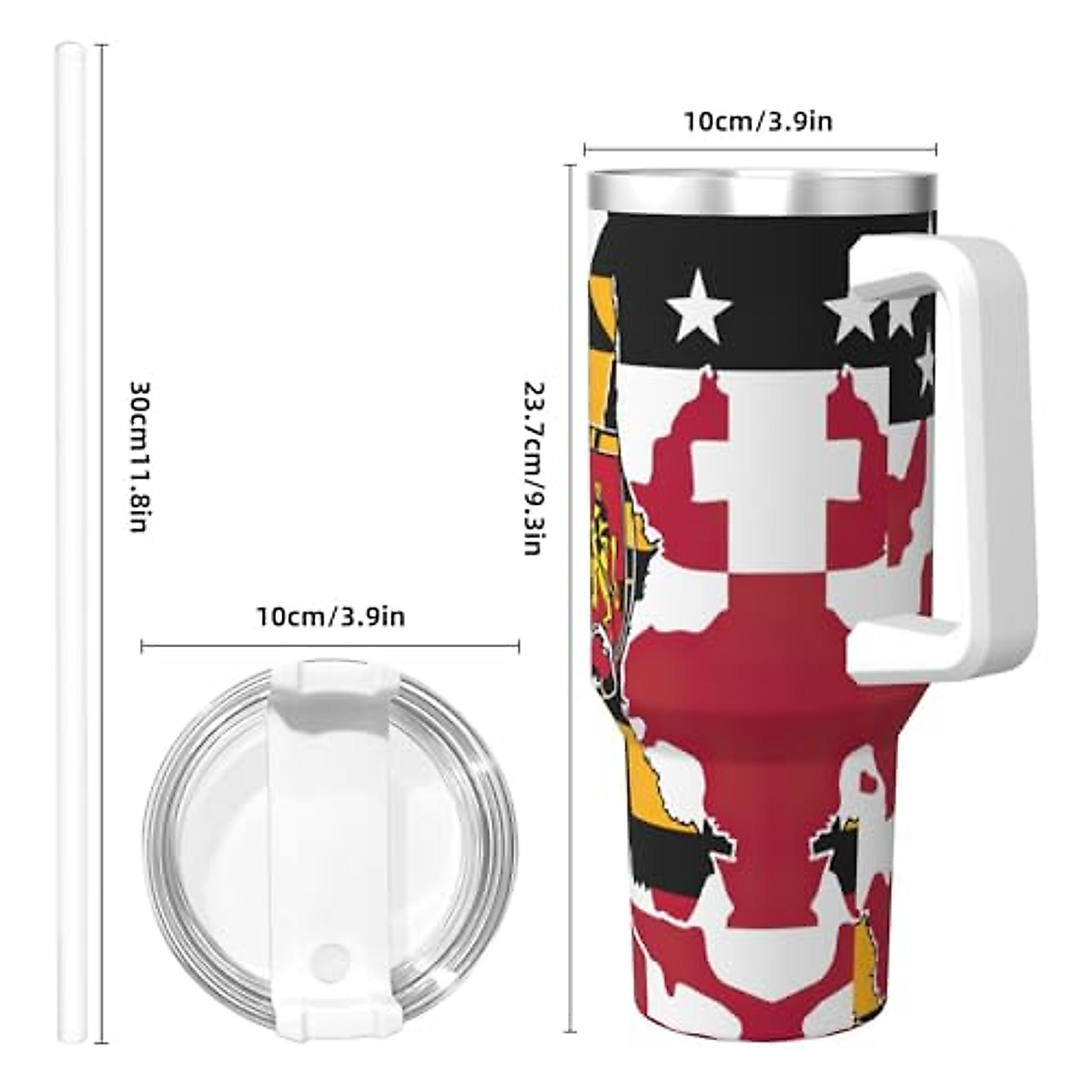 HULIBIN Abstract Maryland State Flag MAP02 Print Double Deck Stainless Steel Travel Coffee Cup With Lid 40 Oz Ice Bully Cup