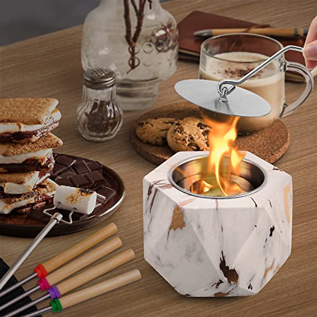 Icnice Concrete Tabletop Fire Pit, Portable Concrete Fire Pit, Ethanol Fire Pit Table Top Firepit, Fire Bowl, Mini Personal Fireplace for Indoor & Garden - Bio Ethanol Fuel