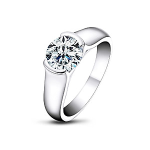 AINUOSHI Moissanite Diamond Rings for Women- Engagement Promise Eternity Weeding Solitaire Round Shaped Ring Band for Her Sterling Silver