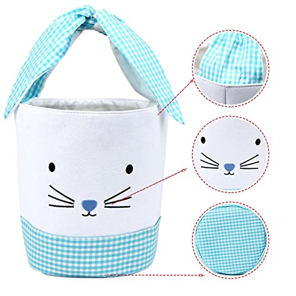 Leziazany Plaid Easter Bunny Basket Bags for Kids Canvas Egg Hunt Basket Bucket Monogrammed Rabbit Egg Gift Bags Polka Dot Portable Easter Tote Bag Party Candy Storage Decoration…