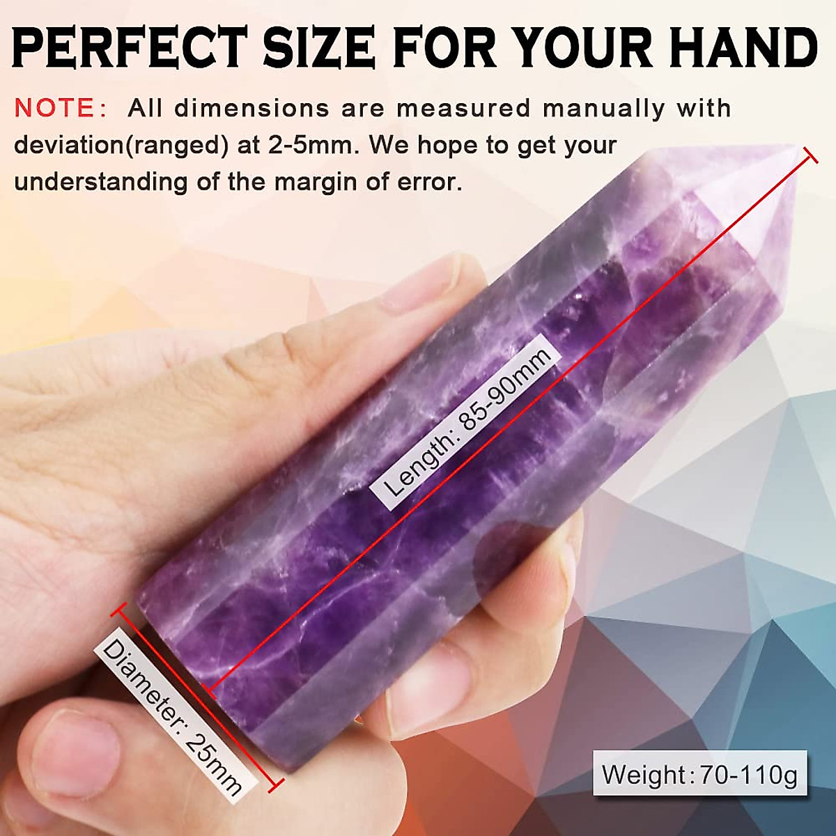 CASMON Amethyst Crystal Tower 3.2"-3.5" Healing Crystal Point Wand, Natural Large 6 Faceted Prism Natural Lepidolite Crystal Wand with Gift Box for Reiki, Chakra, Meditation, Collection, Home Décor