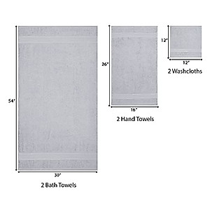 TRIDENT 6 Piece Bath Towels Set for Bathroom - 2 Bath Towel, 2 Hand Towel, 2 Washcloth 100% Cotton Soft and Plush Highly Absorbent, Soft Towel for Hotel & Spa - Silver Grey