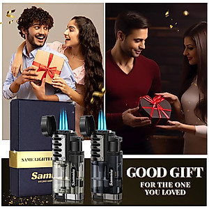 SAMNIU Pack of 2 Torch Lighter, Triple Jet Flames, Visible Gas Tank, Windproof Butane Refill Pocket Lighters for Candle, Men’s Gift (Gas not Included)