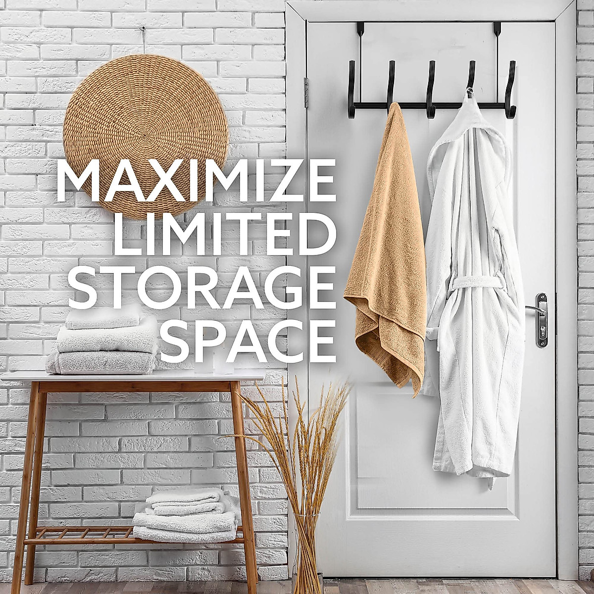 Richards Over The Door Hooks - Stainless Steel and Heavy-Duty Hanger for Clothes, Coat, Towel, Bag, Robe, Hat and Purse | 17x3x10 inches | Austin - Black