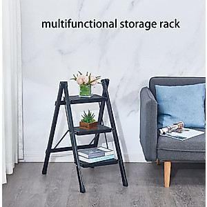 LUCEAE Step Stool,3Step Steel Ladder Folding Step Stool,Sturdy and Durable Extra Wide Treads with Non-Slip Rubber Covers,Portable and Lightweight, Home/Kitchen/Closet/Bedroom/Office Wide Platform Step