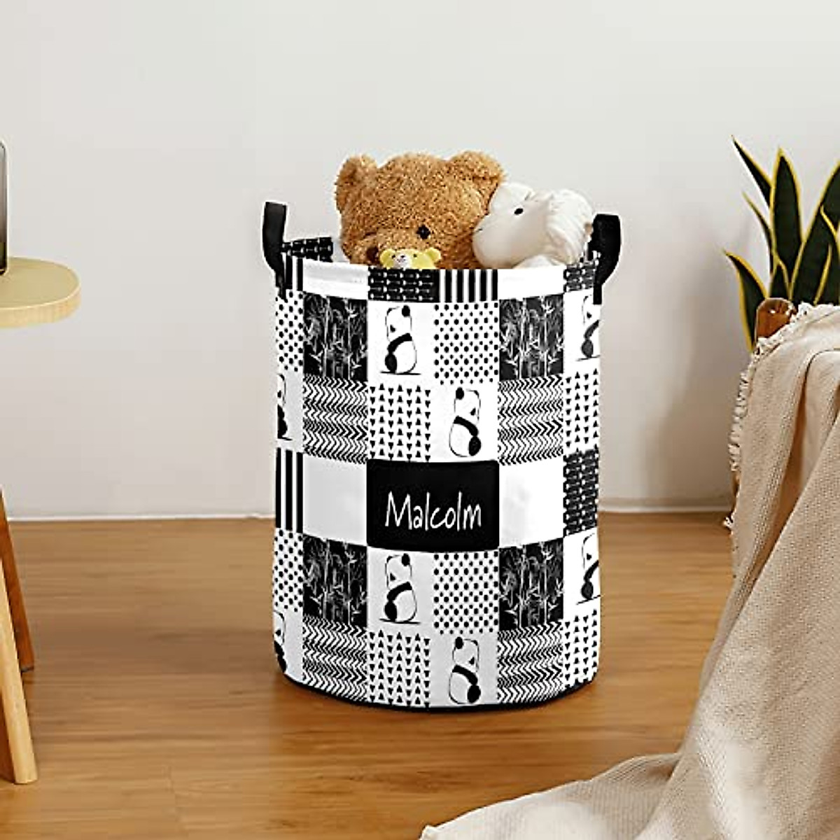 Patchwork Bear Tree Personalized Laundry Hamper with Handles Waterproof,Custom Collapsible Laundry Bin,Clothes Toys Storage Baskets for Bedroom,Bathroom Decorative Large Capacity 50L