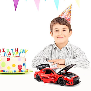 BDTCTK 1/24 Scale Compatible for Nissan GTR Model Car Toy, Zinc Alloy Pull Back Toy car with Sound and Light for Kids Boy Girl Gift (Black)