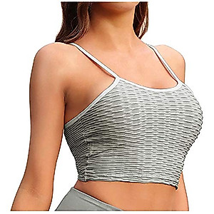 wodceeke Women's Honeycomb Breathable Lightweight Yoga Vest Solid Color Sling Tank Tops Summer Sweatshirt (Gray, M)