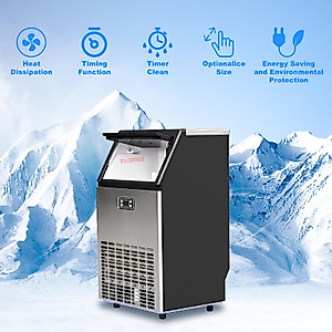 Techomey Commercial Ice Maker, 99Lbs/24H Under Counter Ice Machine, Auto-Clean Freestanding Ice Maker Machine with Fast Making Ice, Stainless Steel, Silver