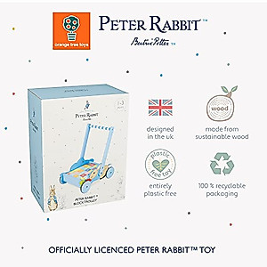 Orange Tree Toys - Peter Rabbit Block Trolley - Wooden Alphabet Block Trolley That Encourages First Steps and Develops Key Motor Skills, Includes 30 Blocks, for Kids Ages 12 Months +