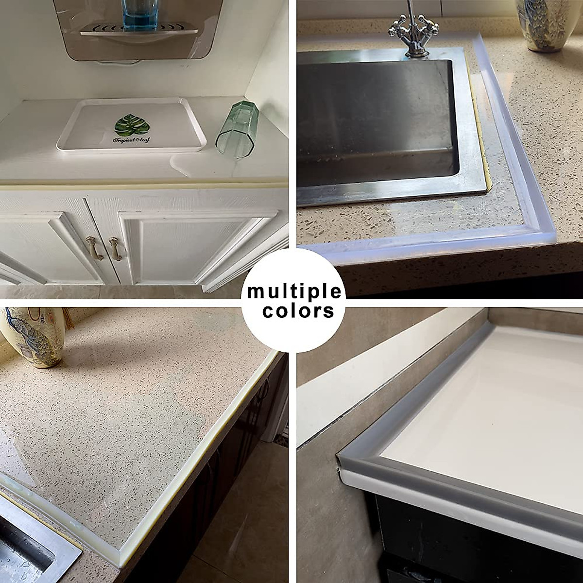 39 Inch Water Guard for Kitchen Sink, Silicone Rubber Kitchen Splash Guard, Corner Dam Water Retaining Strip for Countertop, Shower, Bathroom, Self Adhesive Caulk Seal Strip Edge Trim (Transparent)