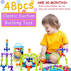 48 Piece Suction Cup Bath Toys for Kids Ages 3+, Sensory Toys for Autistic Children, Travel Window Stem Learning, Bathtub With Storage