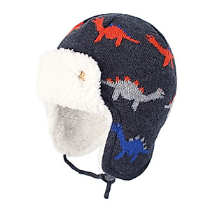 Zando Baby Beanies Infant Toddler Cute Cartoons Hat Baby Boys Earflap Caps Fall Winter Cute Dinosaurs M (18.90-19.69) Suggest 1-2T