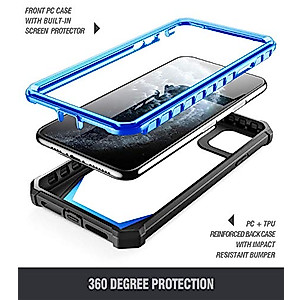 iPhone 11 Pro Case, Poetic Full-Body Hybrid Shockproof Rugged Clear Bumper Cover, Built-in-Screen Protector, Guardian Series, Case for Apple iPhone 11 Pro (2019) 5.8 Inch, Blue/Clear