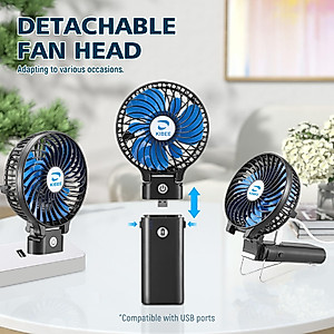 KIBEE Portable Fan,5200mAh Rechargeable Handheld Fan,180° Foldable Hand Fan,personal Fan,3 Wind Speeds Camping Fan.Mini Fan for outdoor,home,makeup,office(Black)