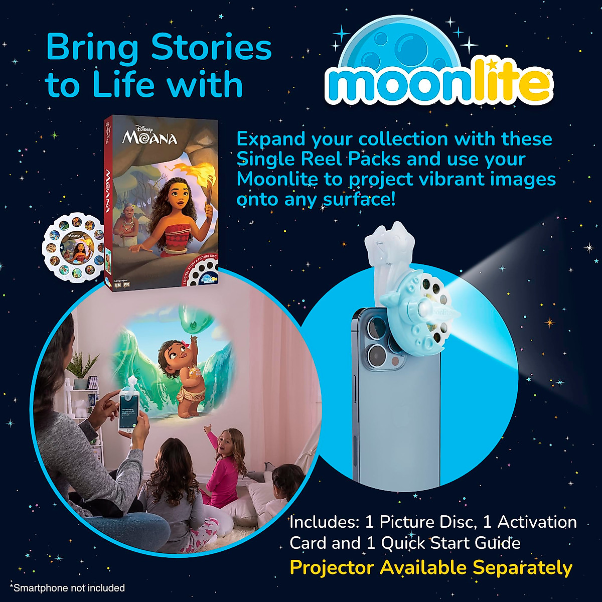 Moonlite Storytime Moana Storybook Reel, A Magical Way to Read Together, Digital Story for Projector, Fun Sound Effects, Learning Gifts for Kids Ages 1 Year and Up