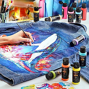 ARTEZA Permanent Fabric Paint, Set of 24 Colors, 60 ml Bottles, Washer & Dryer Safe, Textile Paint for Clothes, T-Shirts, Jeans, Bags, Shoes, Art and Craft Supplies for DIY Projects