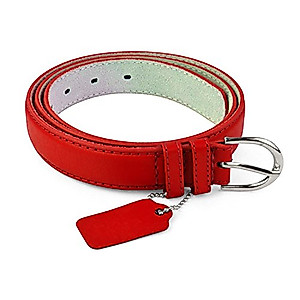 Belle Donne Womens Dress Belt, Red belt for women, Silver Polished Buckle Red Medium