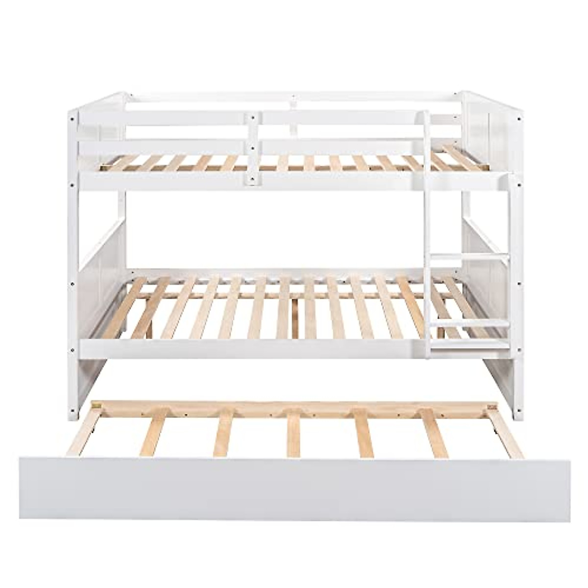 MERITLINE Full Over Full Bunk Bed for Kids Teens, Detachable Wood Full Bunk Bed Frame with Trundle