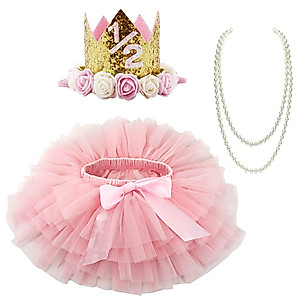 BGFKS Baby Girls Soft Tutu Skirt with Diaper Cover,1/2st Birthday Party Tutu Skirt Sets (Pink)