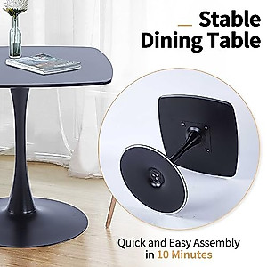 ANDORON Square Dining Table, 32 Inches Kitchen Tulip for 2-4 People, MDF Top and Metal Base, Modern Small Space Room Circle, End Leisure Coffee Side (32" - Square, Black)