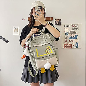 Kawaii Backpack with Kawaii Pin and Accessories Duck Pendant, Lovely Bookbag School Backpack Cute Aesthetic for Teen Girls Women (Green)