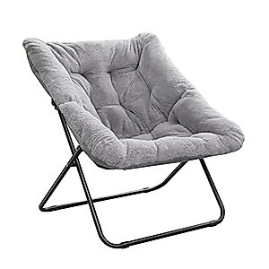 Tiita Saucer Chair, Soft Faux Fur Oversized Folding Accent Chair, Soft Furry Lounge Lazy Chair, Metal Frame Moon Chair for Bedroom, Living Room, Dorm Rooms, Garden and Courtyard