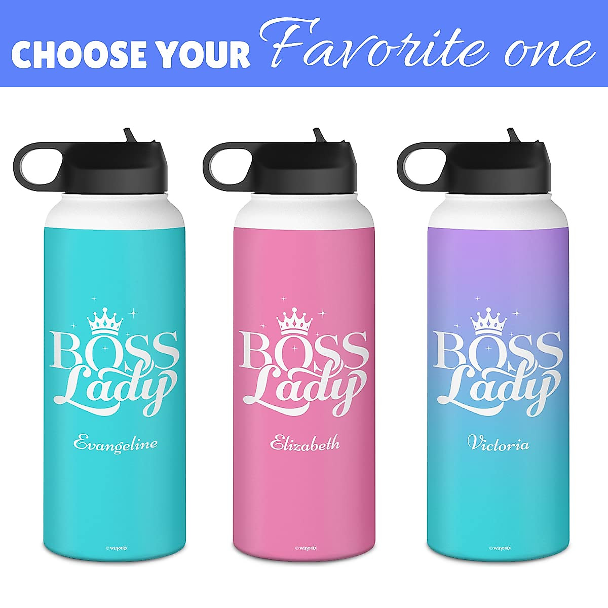 winorax Personalized Boss Lady Water Bottle Stainless Steel Insulated Coffee Travel Cup Sports Bottles 12oz 18oz 32oz Birthday Christmas Boss's Day Gifts For Female Bosses Women Manager Lady