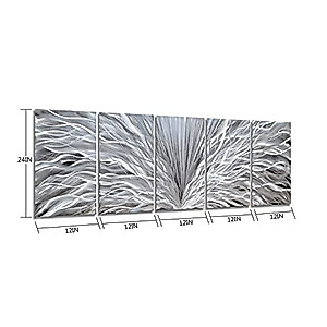 SYGALLERIER Silver Metal Wall Arts Hand Crafted Huge 3D Abstract Aluminum Artwork Modern Sculpture Contemporary Metallic Pictures for Living Room Bedroom Dinning Decor