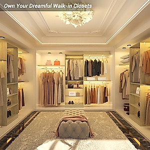 Armocity 96'' Closet System, 8FT Walk In Closet Organizer with 3 Shelving Towers, Heavy Duty Bedroom Wardrobe with 5 Shelves, Wall Mounted Clothes Rack (Can Be Cut To Fit), 96"L x16"W x75"H, White Oak