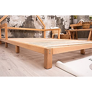 BUSYWOOD Toddler Bed - Alder Wood Bed for Kids - Montessori Twin Bed - Montessori Bed - House Bed Frame - Montessori Full Size Bed Frame (Model 3, Legs&Slats, Natural Wood)