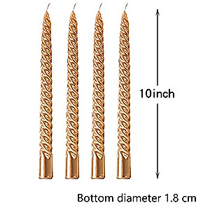 Tall Metallic Spiral Taper Candles 10 Inch/25cm, 4pcs Tall Unscented Dripless Candles with Cotton Wicks Perfect for Dinner, Party, Wedding Decor,7Hour Burn Time-3/4 Base (4 Spiral Gold)