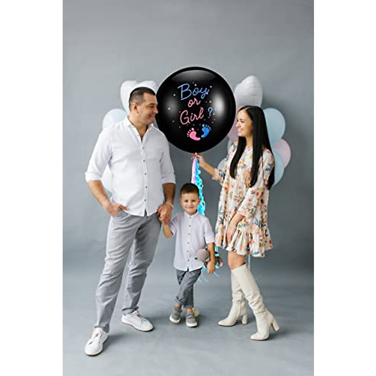 XL Gender Reveal Party Balloon Pop - Blue & Pink Confetti Gender Reveal Kit - Black Balloon Gender Reveal with Tassels - Boy or Girl Baby Gender Reveal Balloon Kit by Jolly Jon