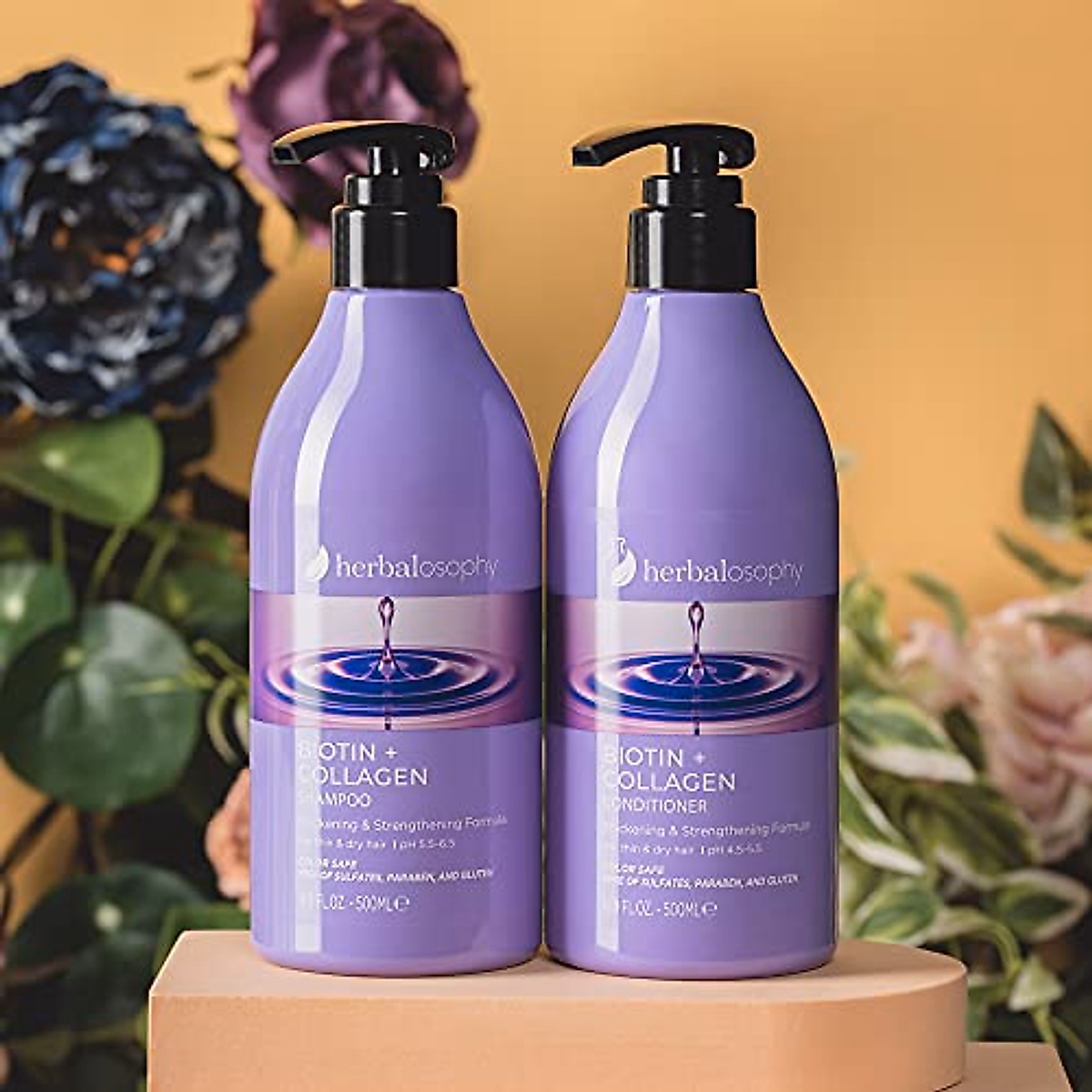Herbalosophy 16.9 Fl Oz Biotin & Collagen Shampoo, Hair Growth Thickening Shampoo, Repair Dry, Damaged Thinning Hair, Infused with Vitamin B7 & Argan Oil, Free of Sulfate, Parabens and Gluten