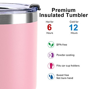 koodee Insulated Coffee Tumbler 30 oz Stainless Steel Double Wall Travel Coffee Mug with Lid and Straw, Handle (30 oz, Pink)