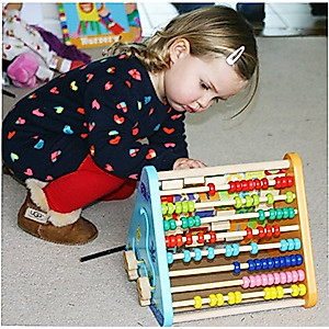 TOWO Activity Centre Triangle Toys - flip Flop Alphabet Blocks Abacus Clock - Activity Cube for Toddlers 5 in 1- Toys for Babies Montessori Learning-Wooden Toys for 1 Year Old