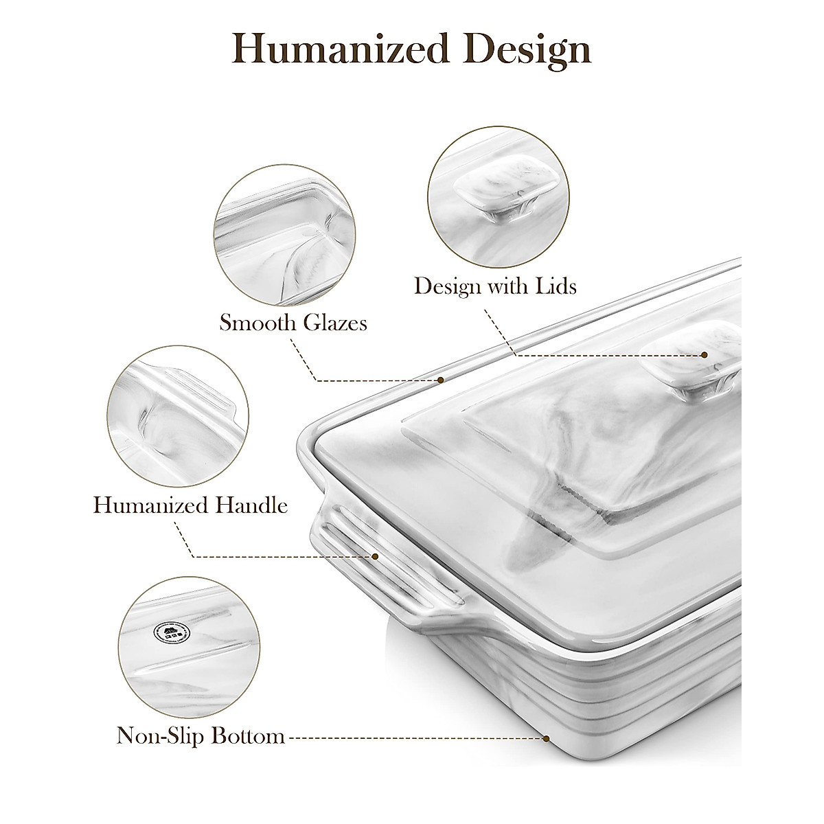 MALACASA Large Casserole Dish with Lid, 4.4 Quart Ceramic Baking Dish for Oven, 13 x 9 Lasagna Pan Deep with Lid, Microwave, Dishwasher Safe, Series BAKE-GREY