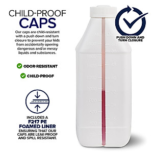 Stock Your Home 64 oz Plastic F-Style Half Gallon Jugs with Labels (3 Pack) - Child Proof Leak Resistant Caps - Impact Resistant Plastic Jugs for Commercial or Restaurant Use - Adhesive Stickers