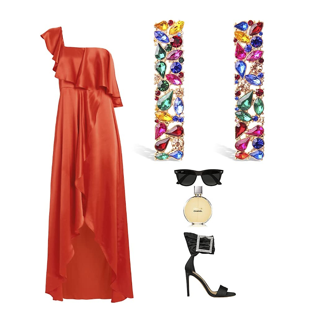 KELMALL Elegant Rhinestone Rectangle Earrings Trendy Crystal Geometric Drop Dangle Statement Earrings for Women