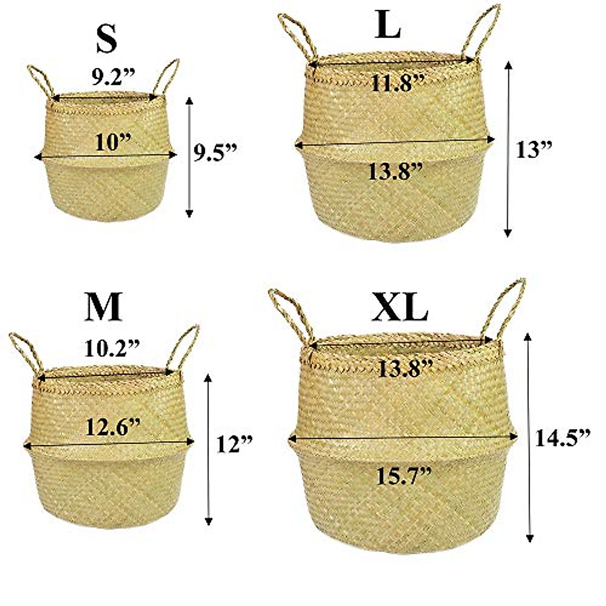 EKOGO Large Seagrass Belly Basket| Handwoven Foldable Storage Basket with Handles for Laundry, Picnic, Pot Cover, Decor | Natural, Eco-Friendly Household Items