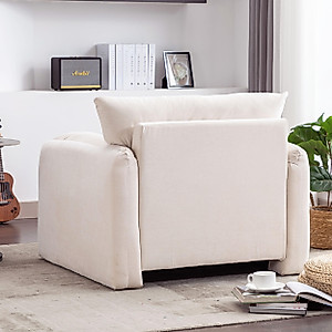 Merax Modern Style Chenille Oversized Armchair, Accent Chair, 38.6’’ W Single Sofa, for Living Room, Bedroom, Cream