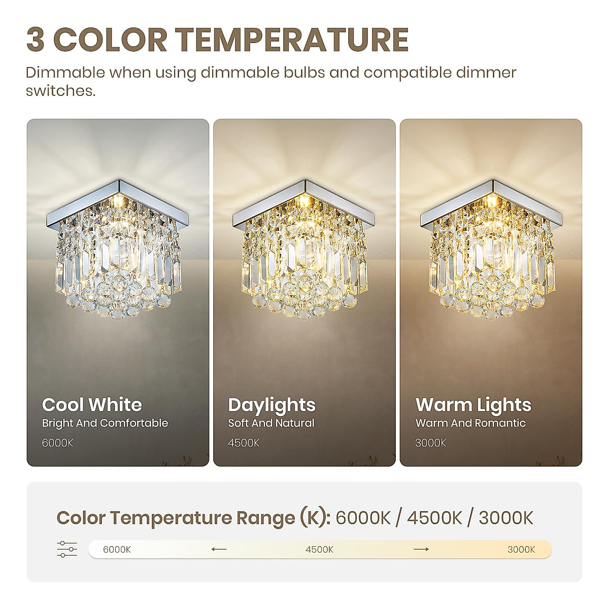 Moooni Chandelier, Hallway Crystal Chandelier, 1-Light Mini Modern Square Flush Mount Ceiling Light Fixture for Closet Foyer W8